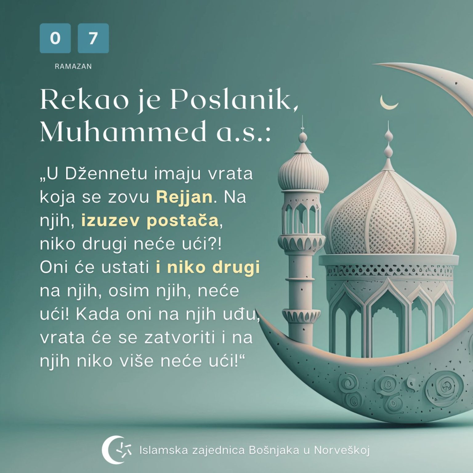 HADIS: "U Džennetu imaju vrata koja se zovu Rejjan…" - Islamska ...